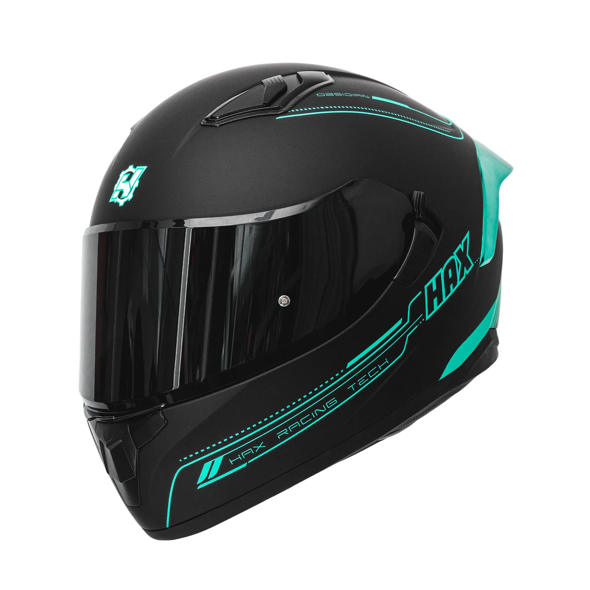 Matte Black Aqua Motorcycle Helmet